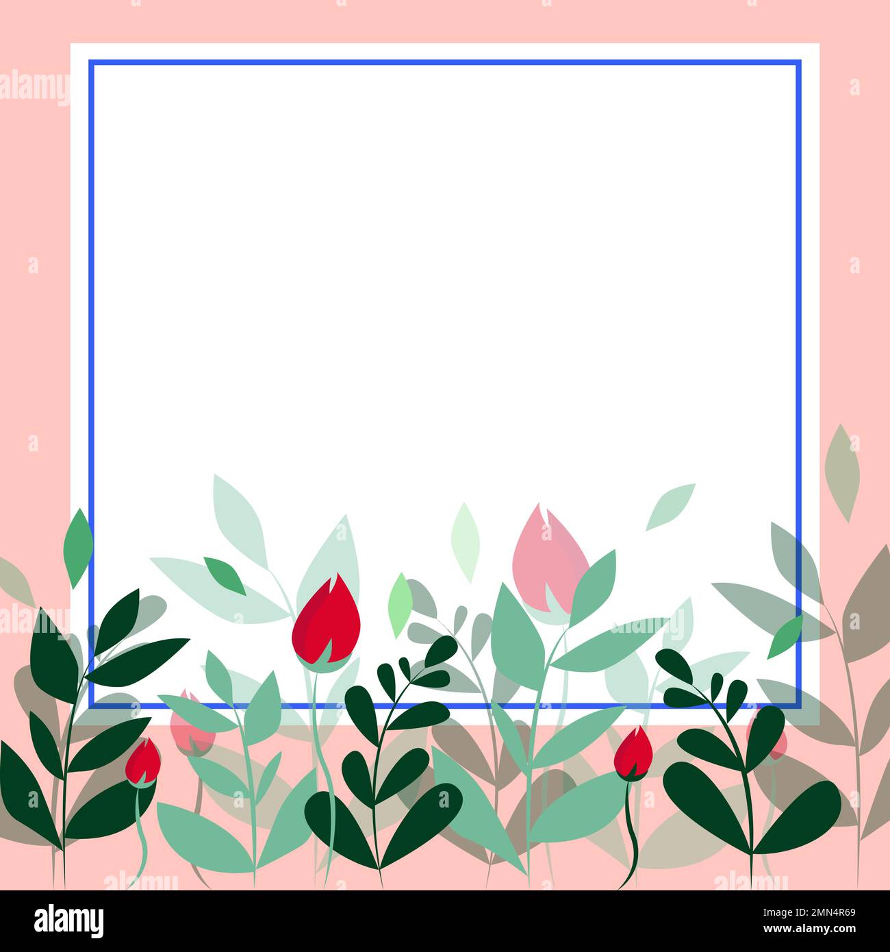 Square Shape Pink Color. Text Frame Surrounded With Assorted Flowers ...