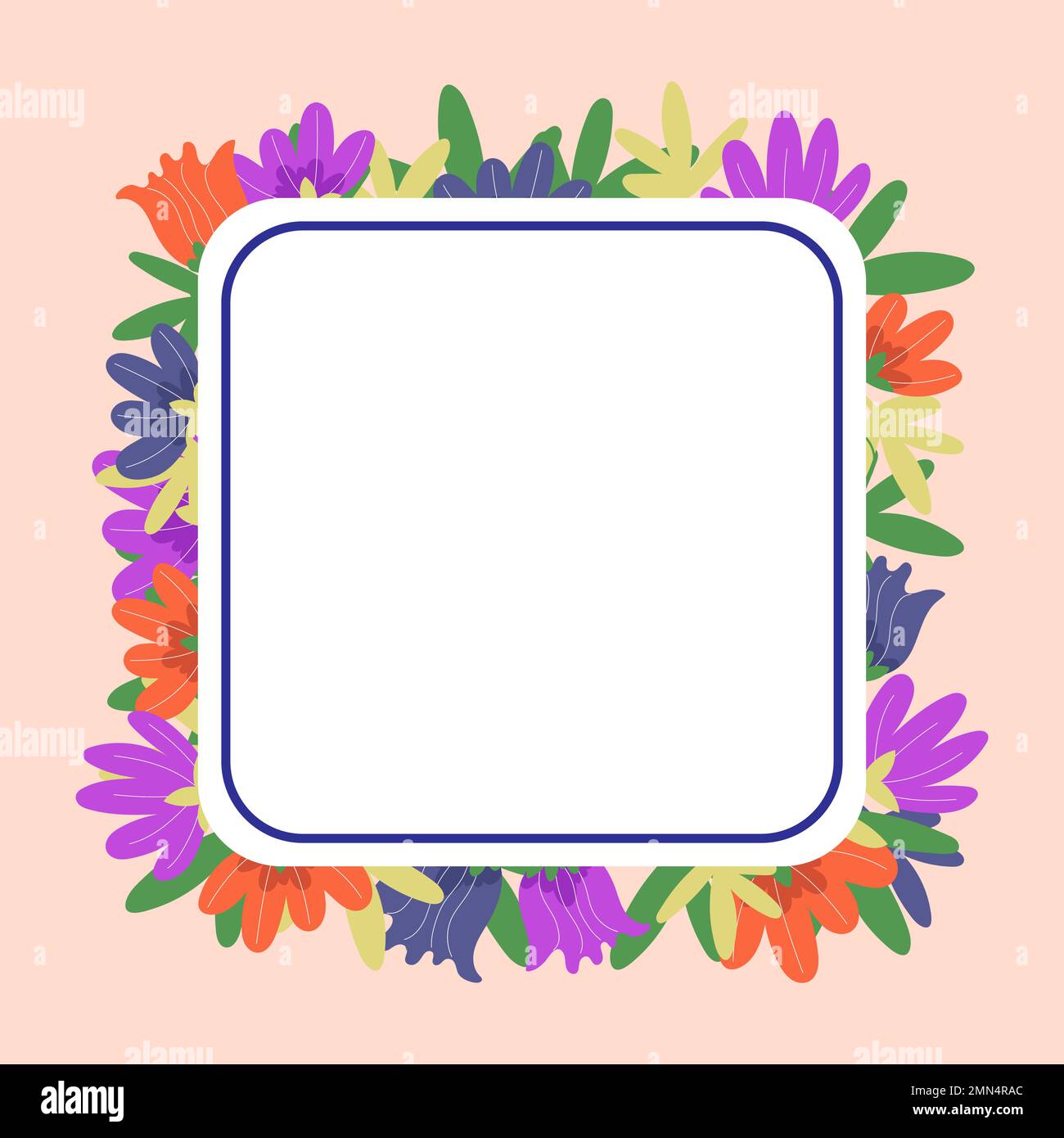 Square Shape Orange Color. Text Frame Surrounded With Assorted Flowers ...