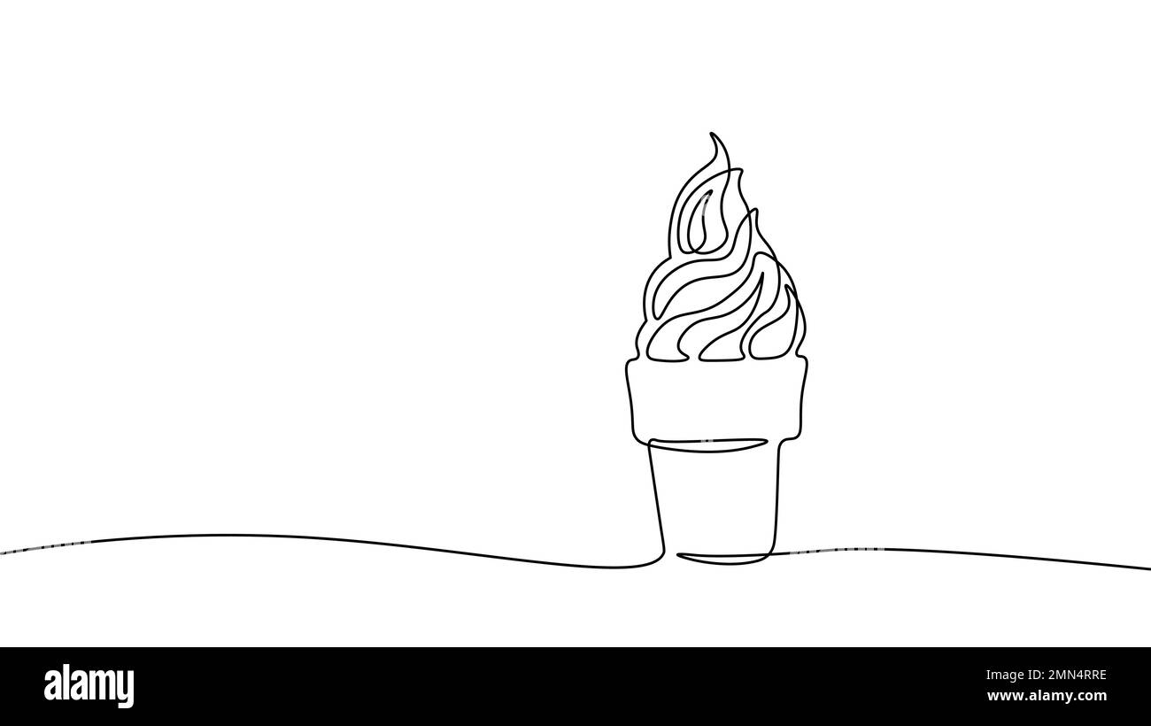 Single Continuous One Line Art Ice Cream Dessert Frozen Waffle Scoop