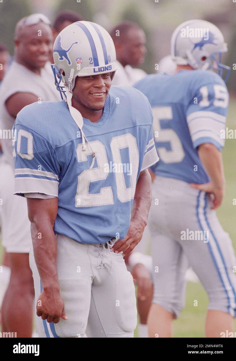 Detroit Lions' running back Barry Sanders reversed his helmet while ...