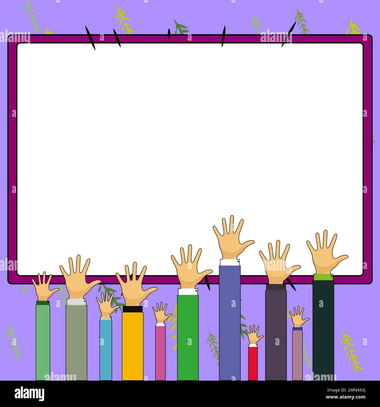 Hands raised up pointing to whiteboard with important information. Big ...