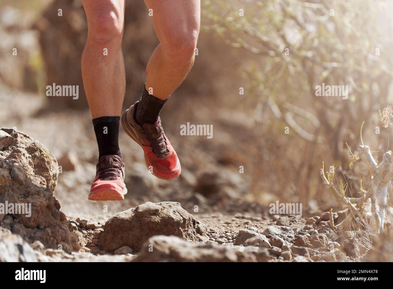 Trail running action close up of running shoes in action Stock Photo ...