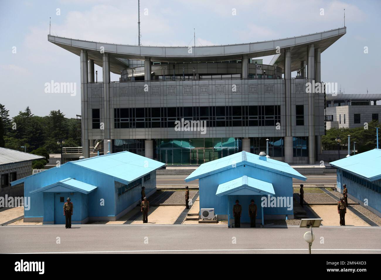 The South Korean buildings are seen in the background as North Korean ...