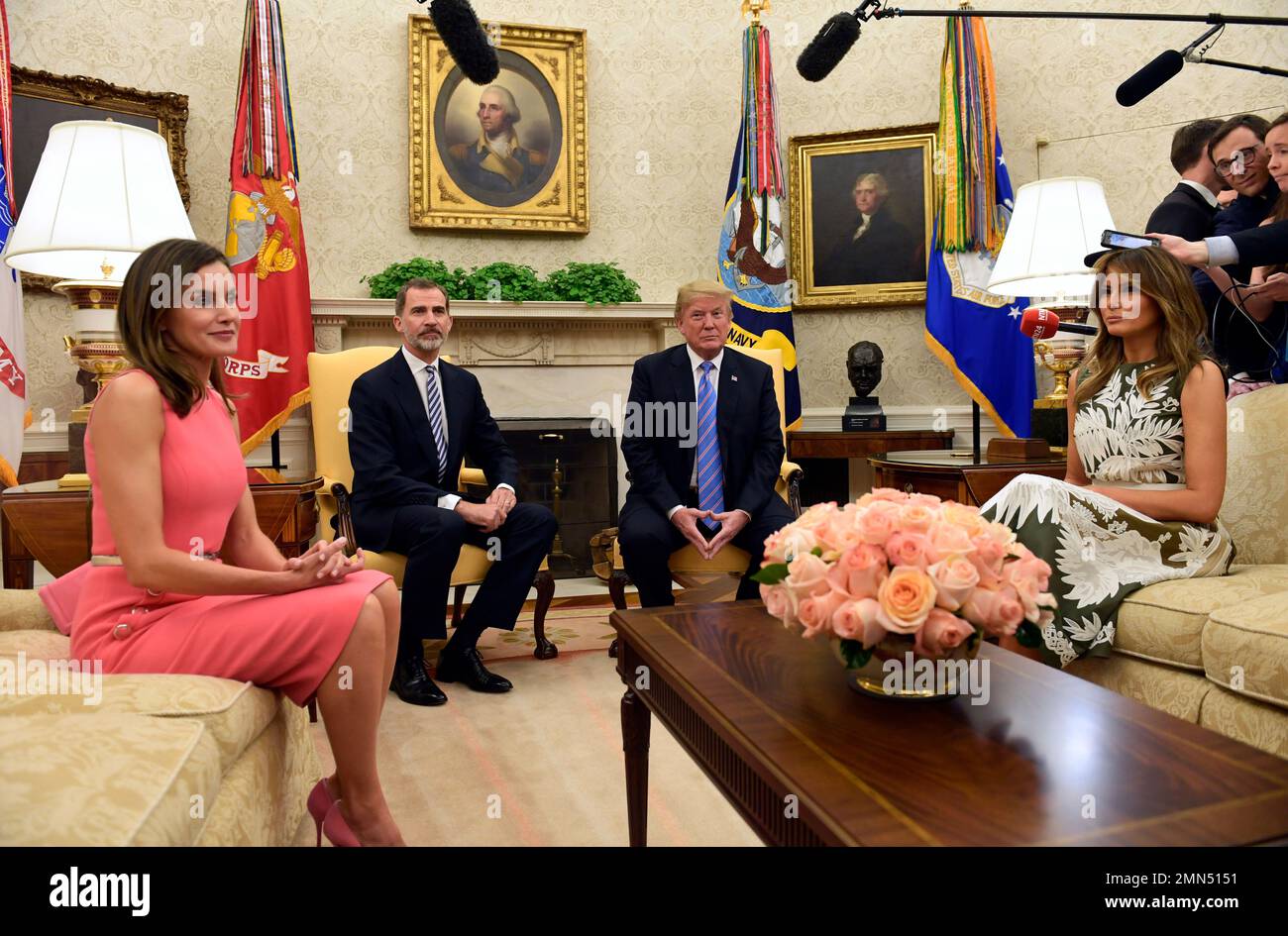 President Donald Trump, second from right, and first lady Melania Trump ...