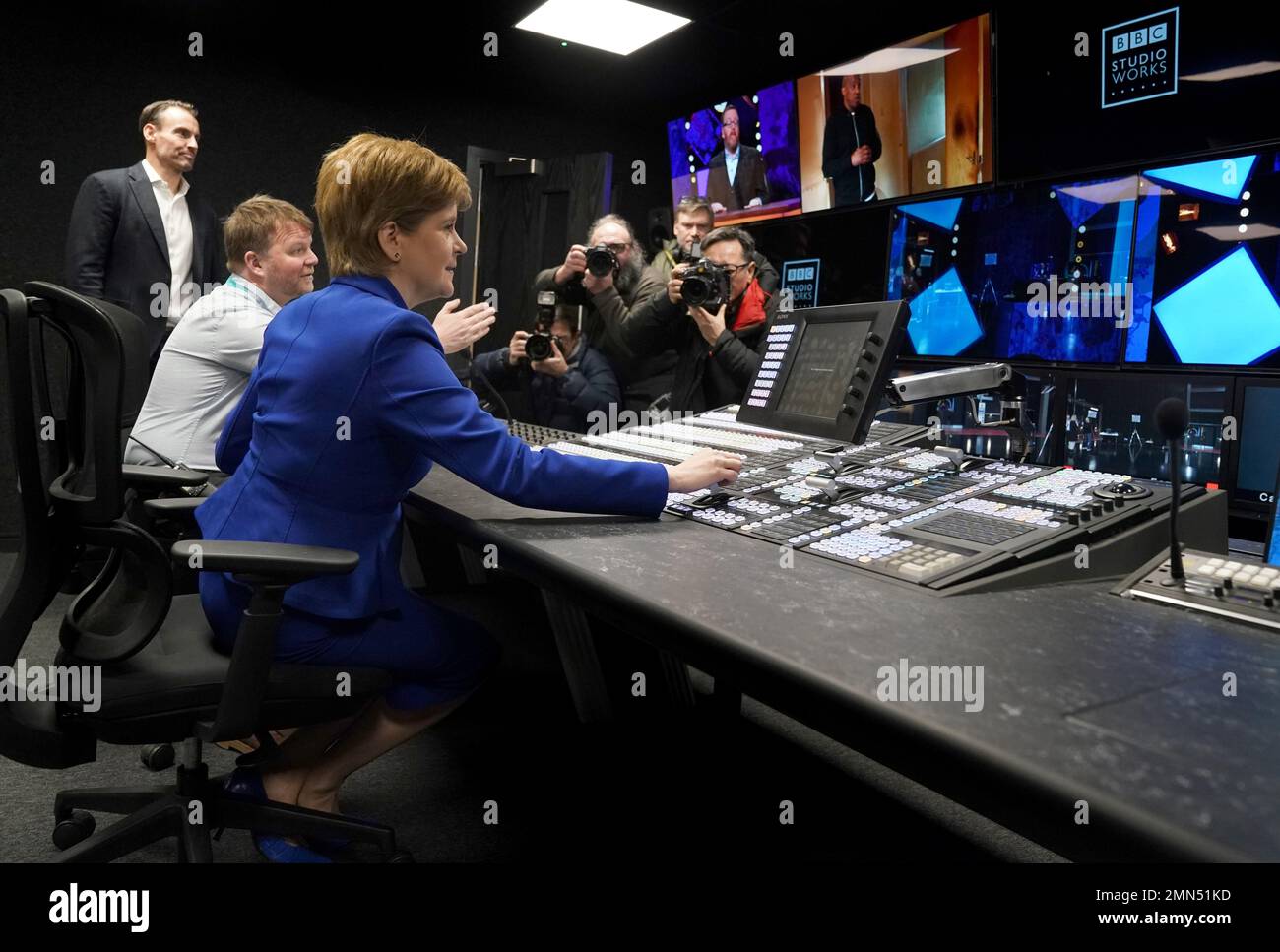 First Minister Nicola Sturgeon is given a tour of the control room during her visit to BBC ...
