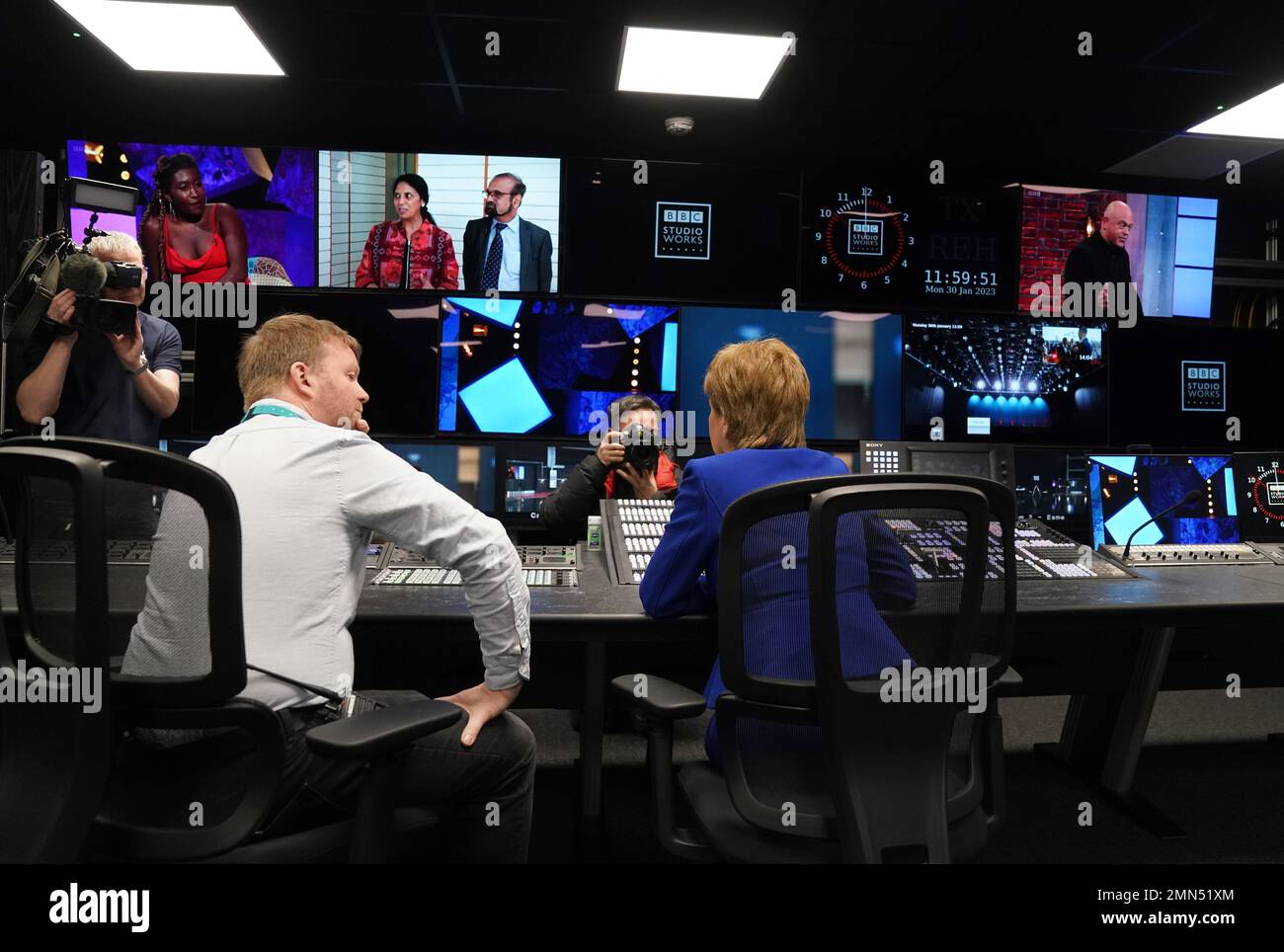 First Minister Nicola Sturgeon is given a tour of the control room during her visit to BBC ...