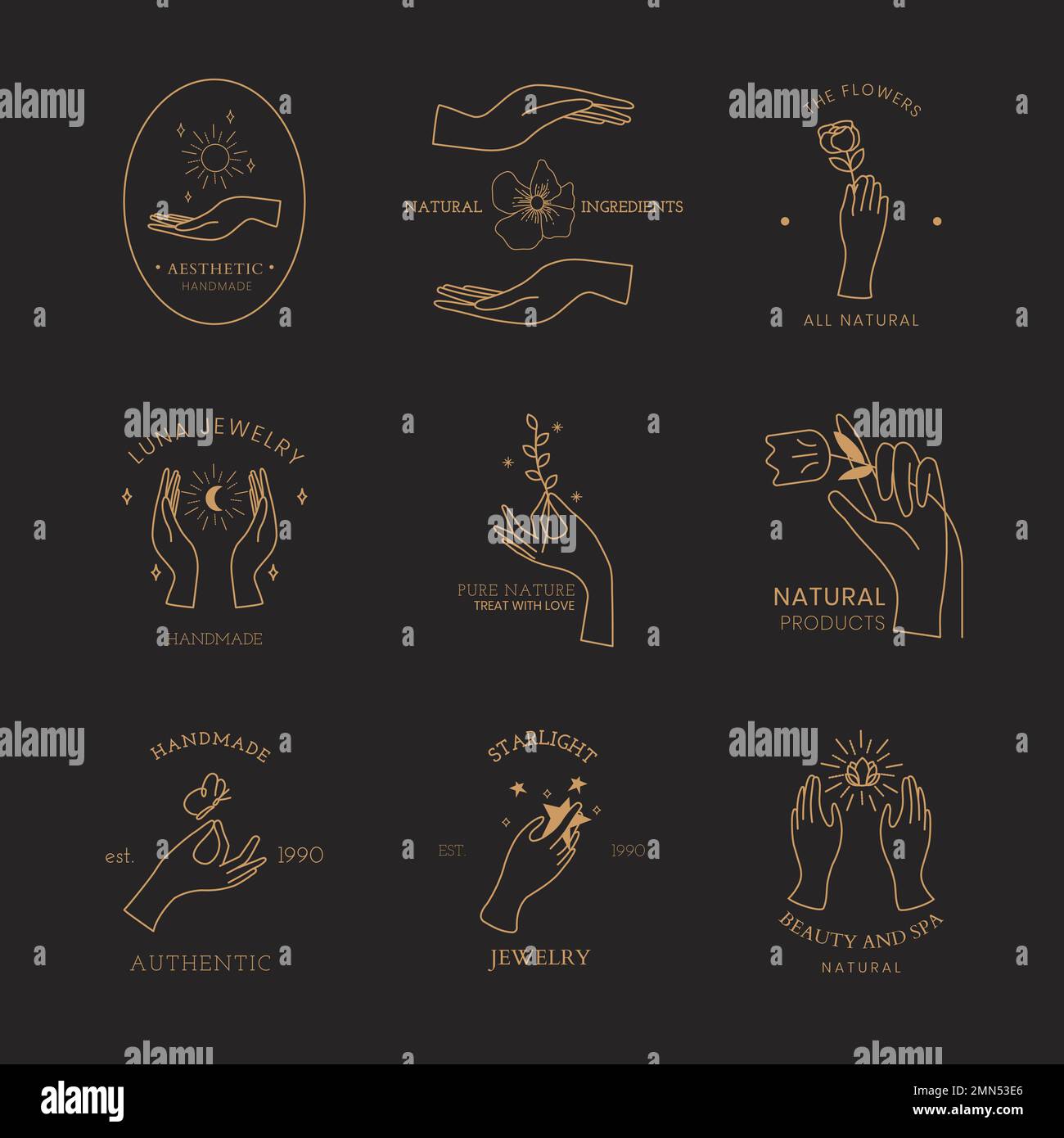 Aesthetic logo template, editable mystical design set vector Stock ...