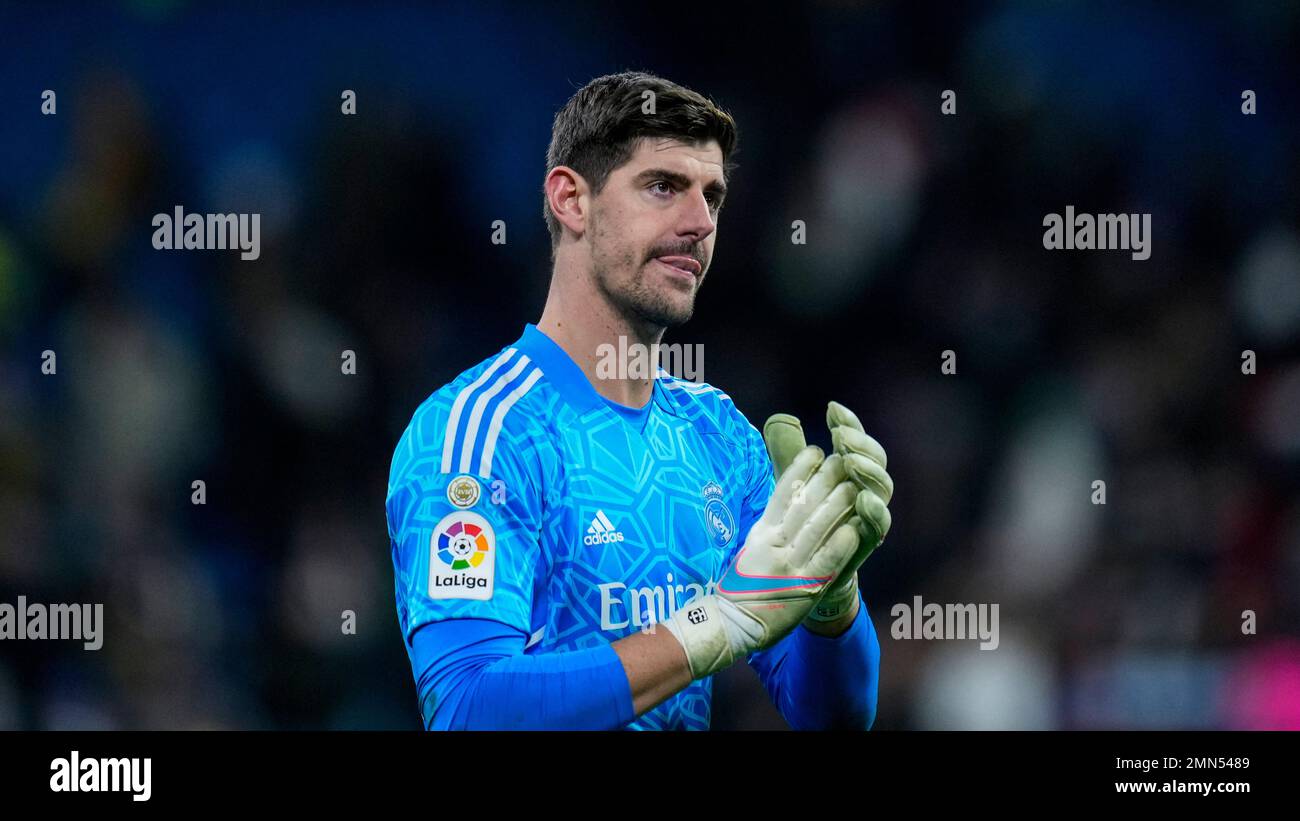 Real Madrid's goalkeeper Thibaut Courtois gestures during Spanish La ...