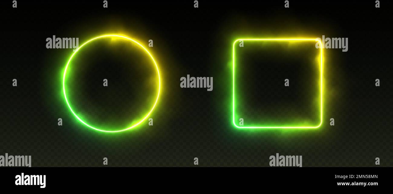 Gradient neon frames with smoke, green yellow led borders with mist ...