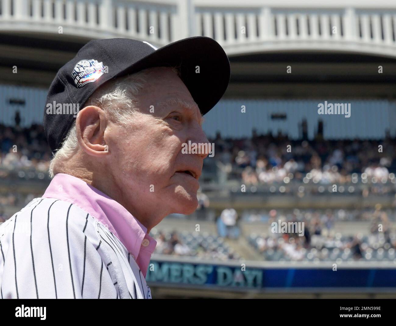 New York Yankees' Whitey Ford is introduced at the Yankees Old Timers ...