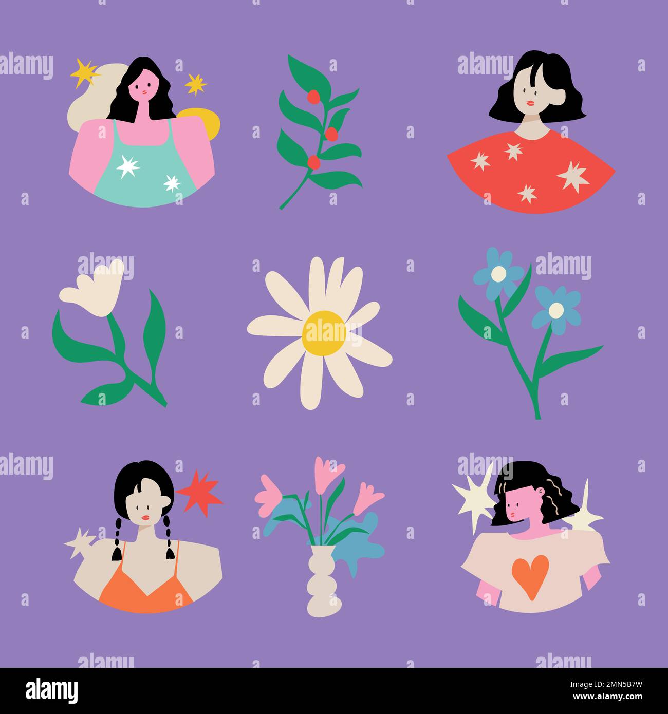 Feminine doodle sticker, colorful retro illustration vector collection ...