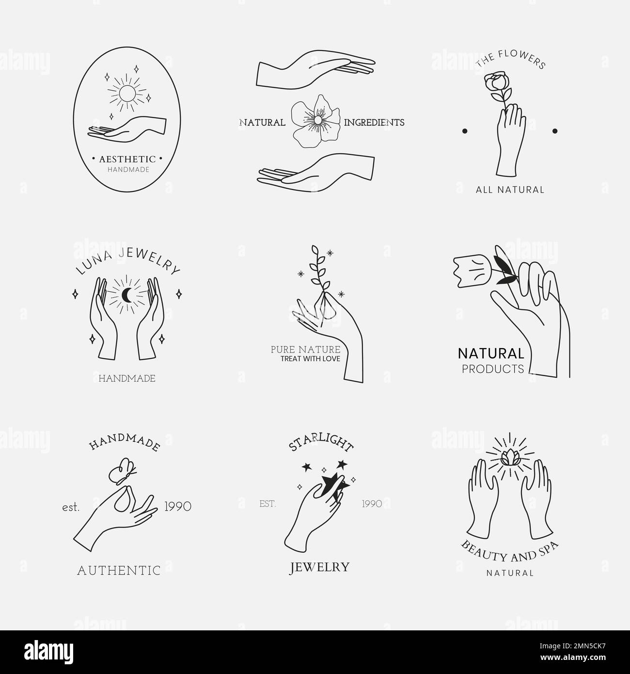 Aesthetic hand logo template, editable minimal design set vector Stock ...