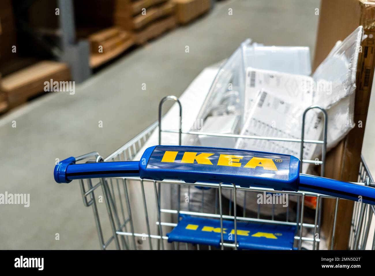 Belgrade, Serbia - January 02, 2023: Closeup of Shopping cart with Ikea ...