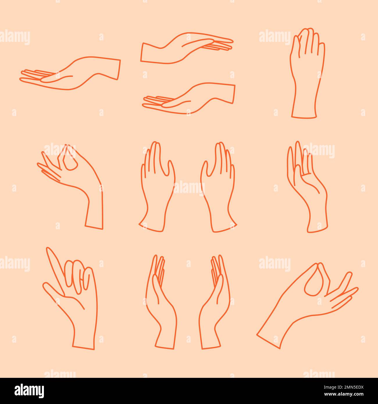 Hand gesture sticker, minimal line art illustrations set vector Stock ...