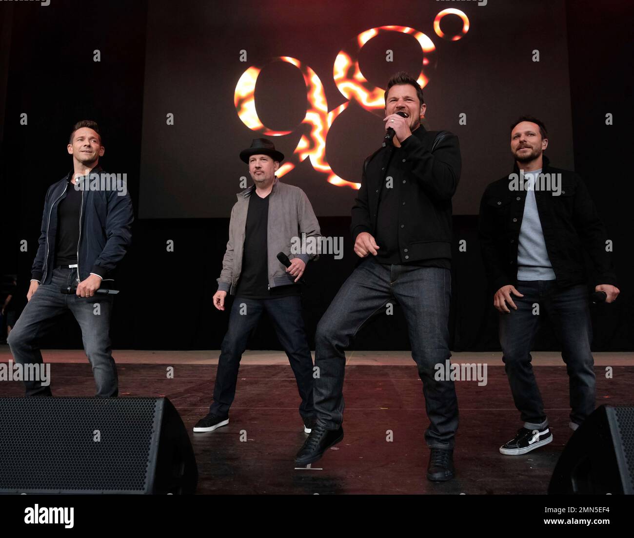98 Degrees band members, from left, Jeff Timmons, Justin Jeffre, Nick ...