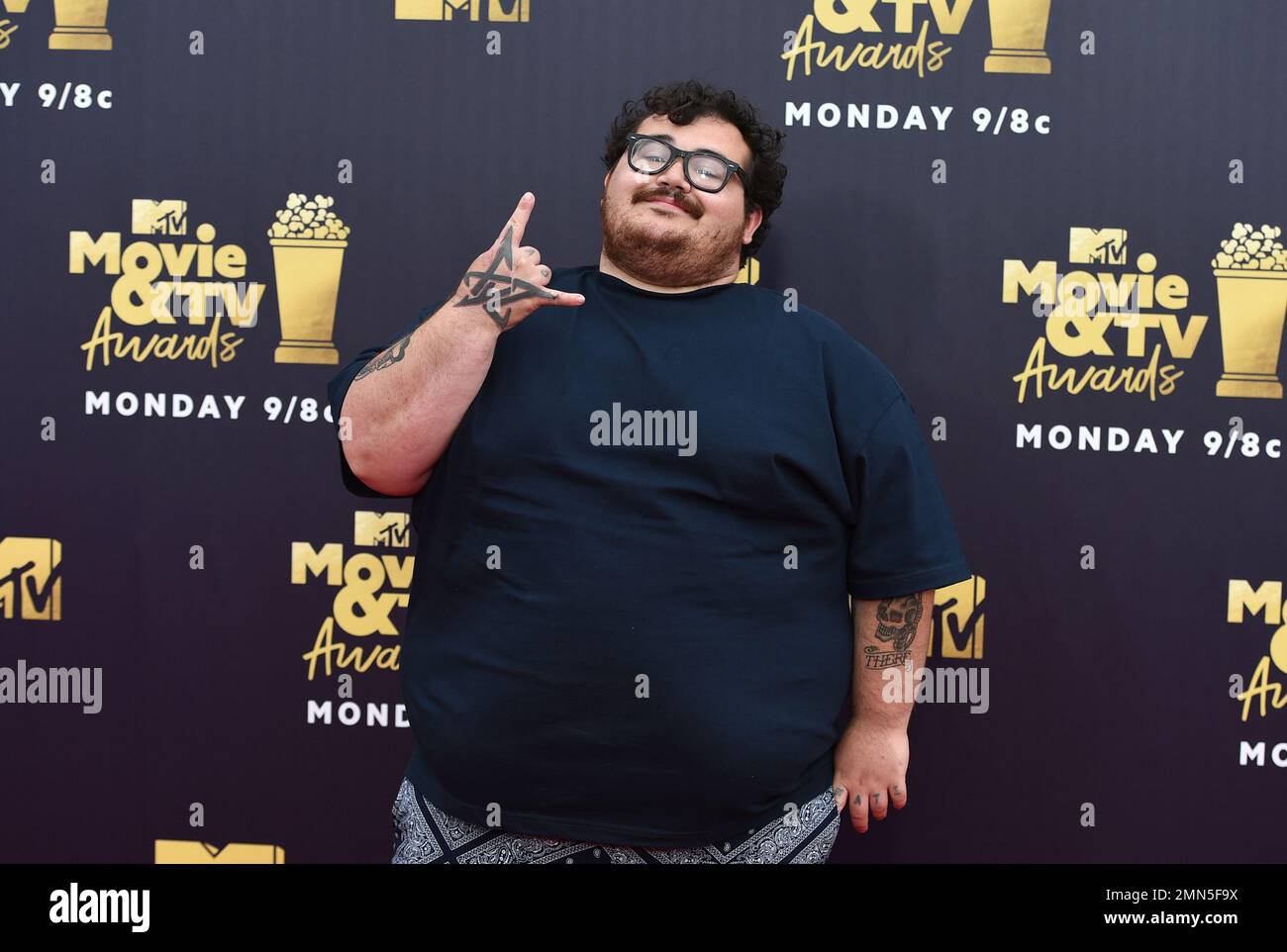 Jon Gabrus arrives at the MTV Movie and TV Awards at the Barker Hangar ...