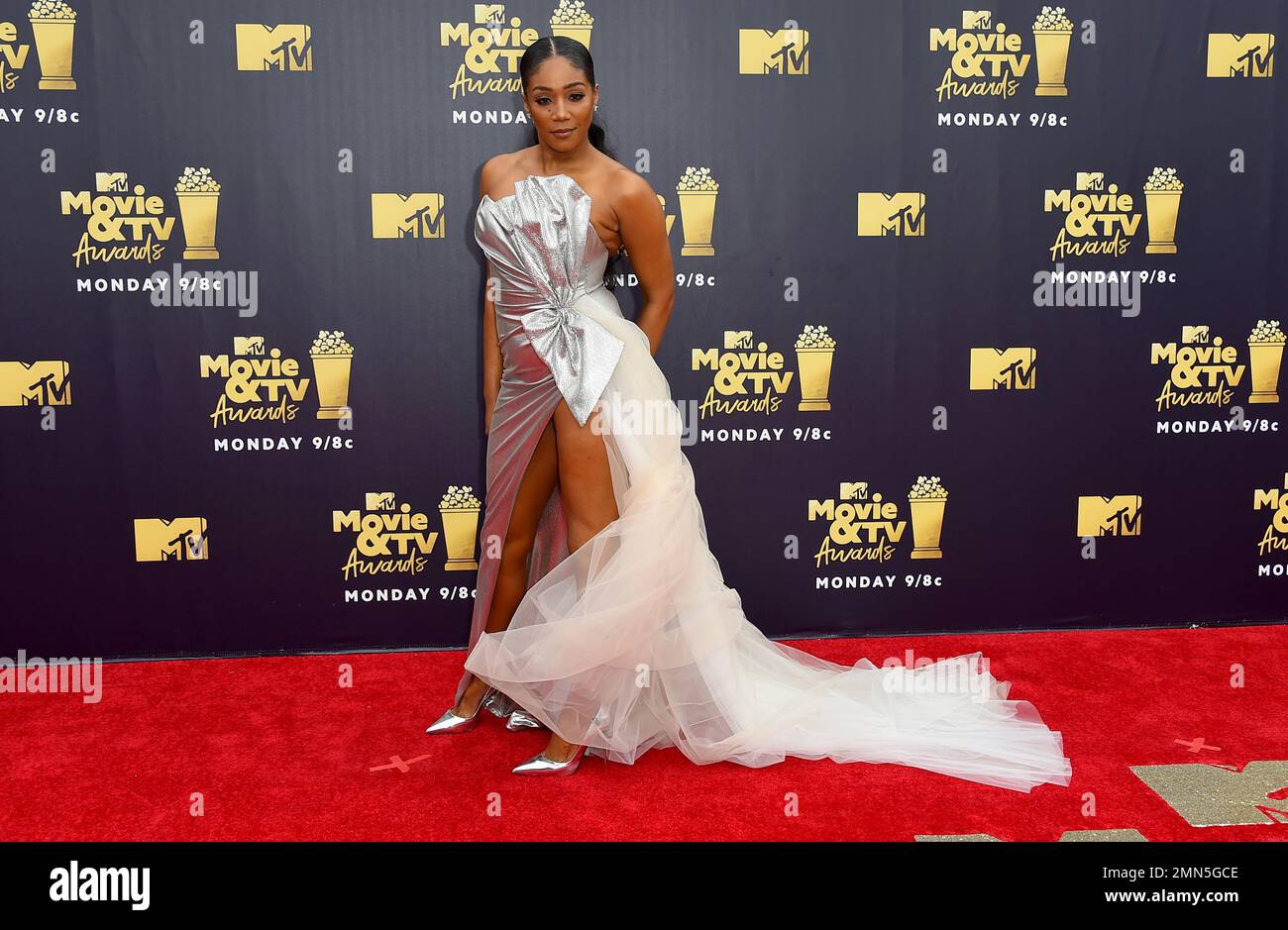 Tiffany Haddish arrives at the MTV Movie and TV Awards at the Barker ...