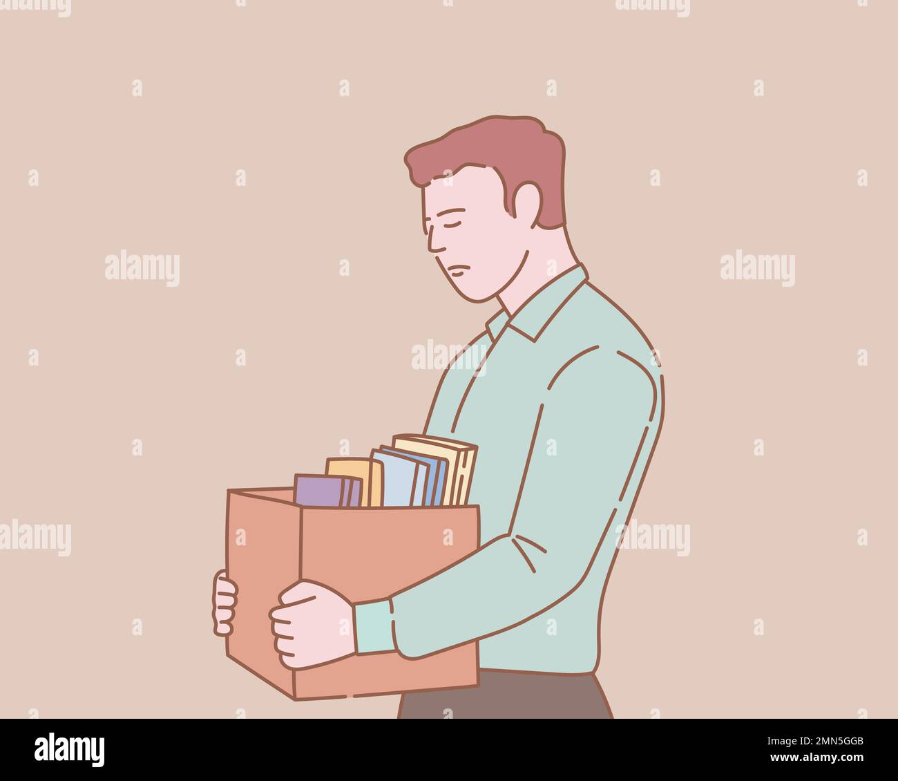 unemployment man employee bring his stuff from office with outline or ...