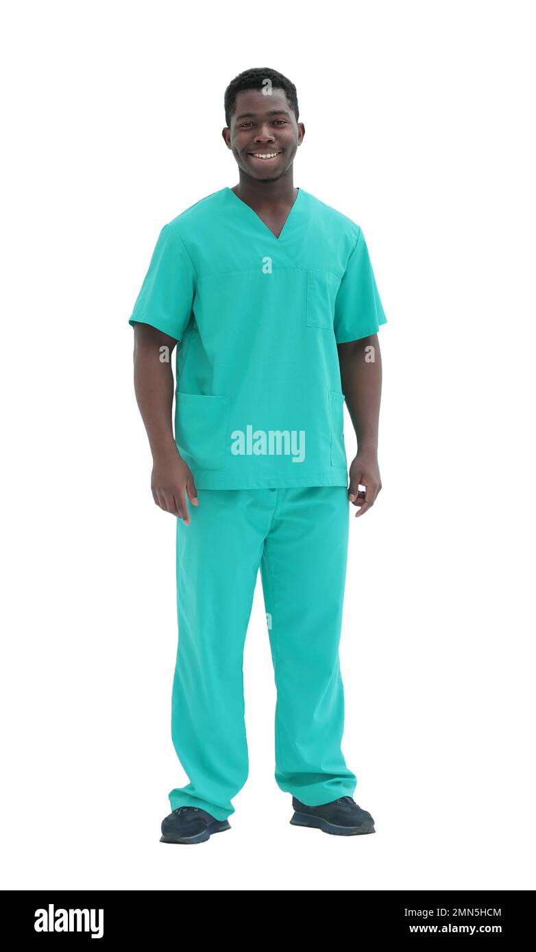 in full growth. medical worker in blue uniform Stock Photo - Alamy