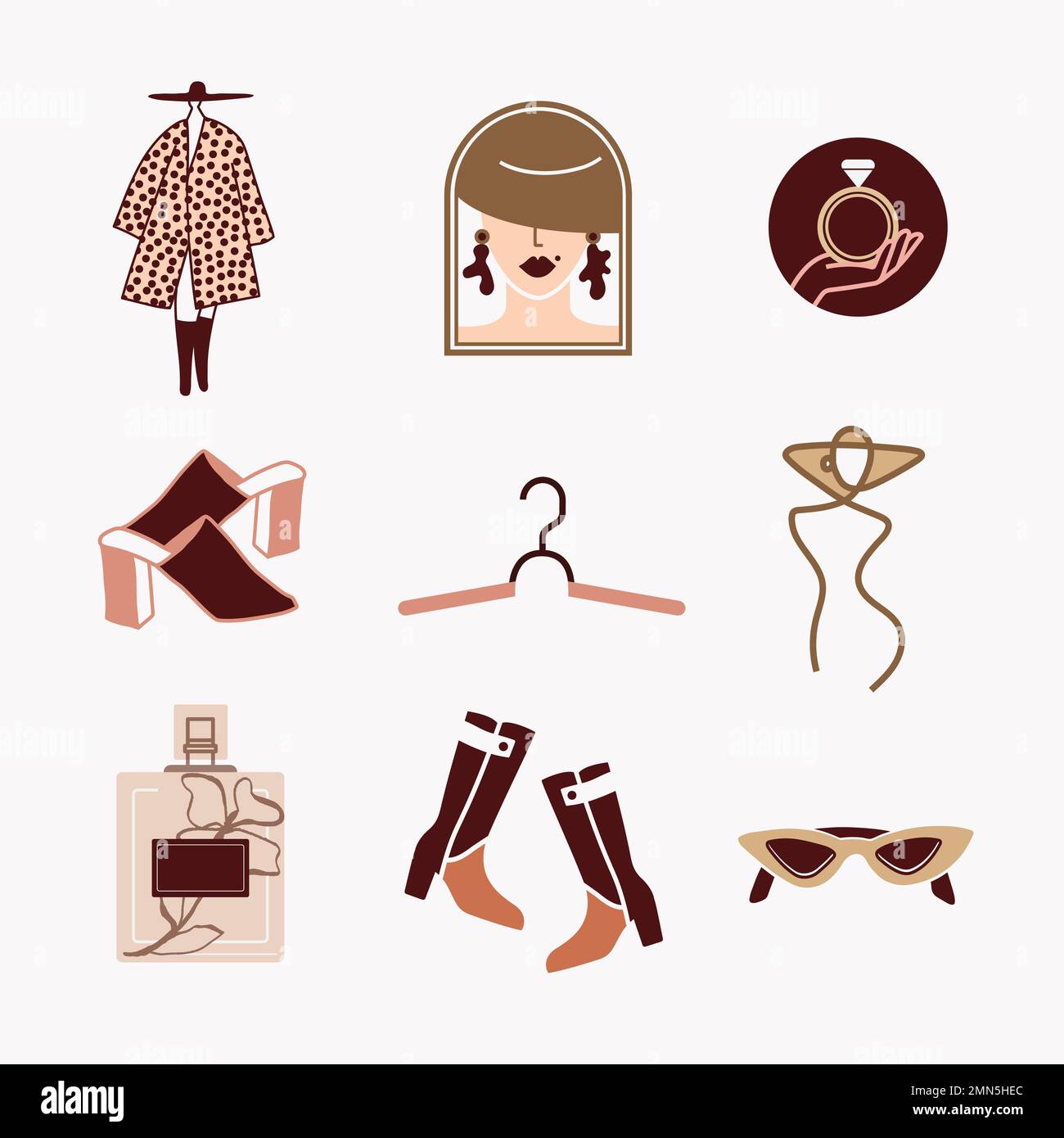 Fashion logos, aesthetic stickers, business branding design vector set ...