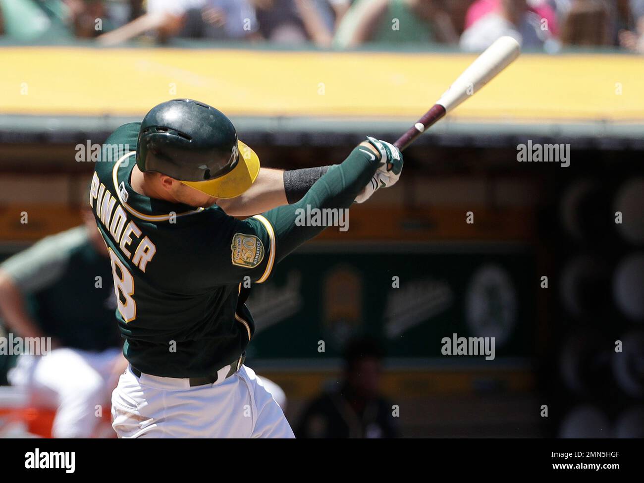 Oakland Athletics' Chad Pinder hits a solo home run against the Los ...