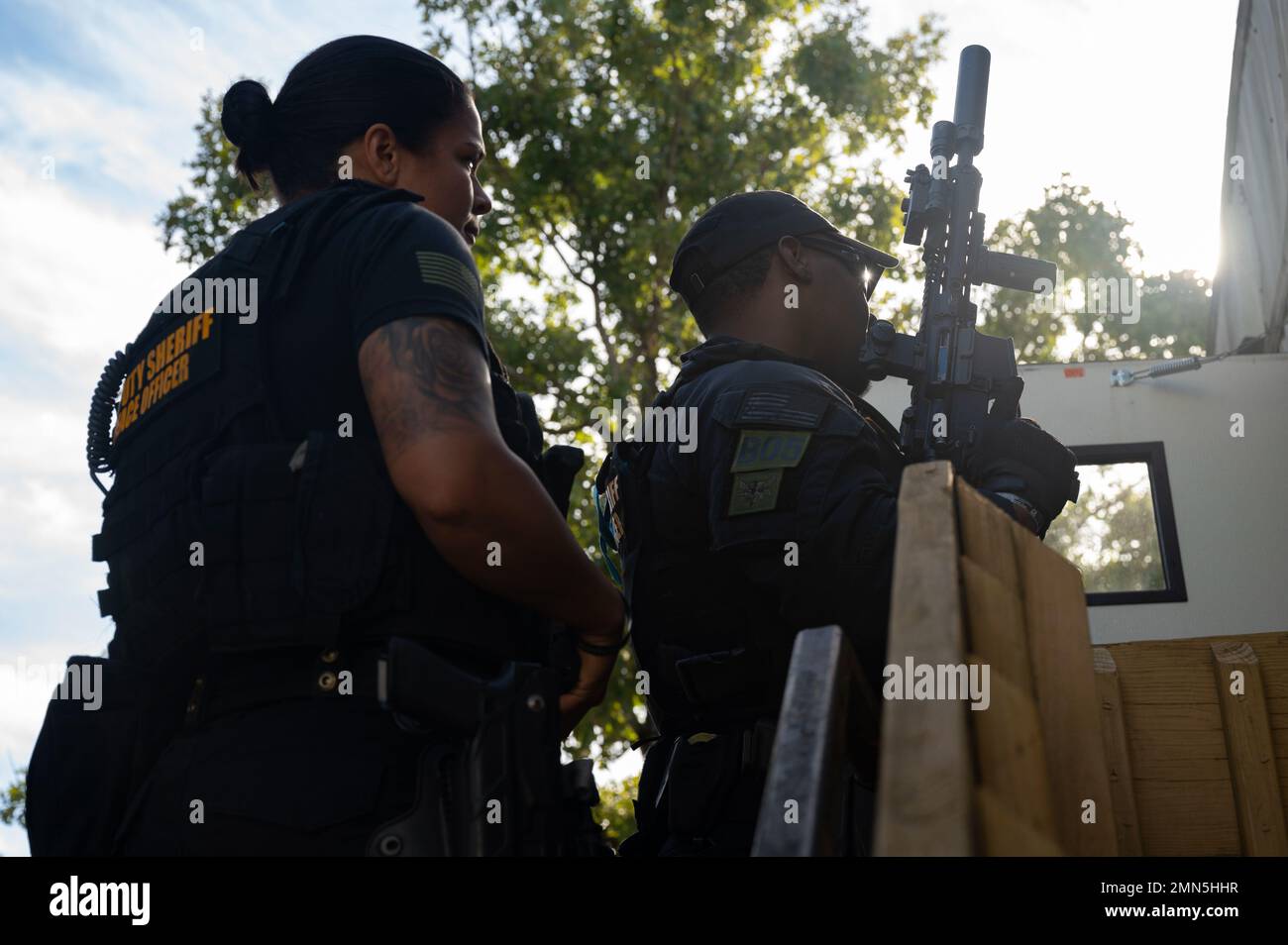 Samantha Ramirez, a canine handler with Richland County Sheriff’s Office, and Michael Williams ...