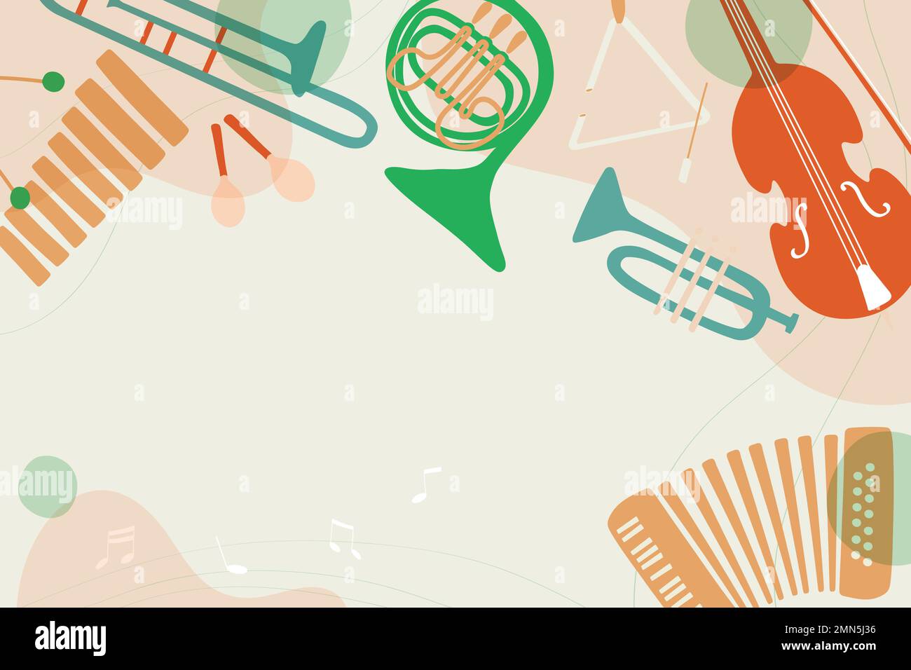 Colorful aesthetic background, musical instrument border in retro ...