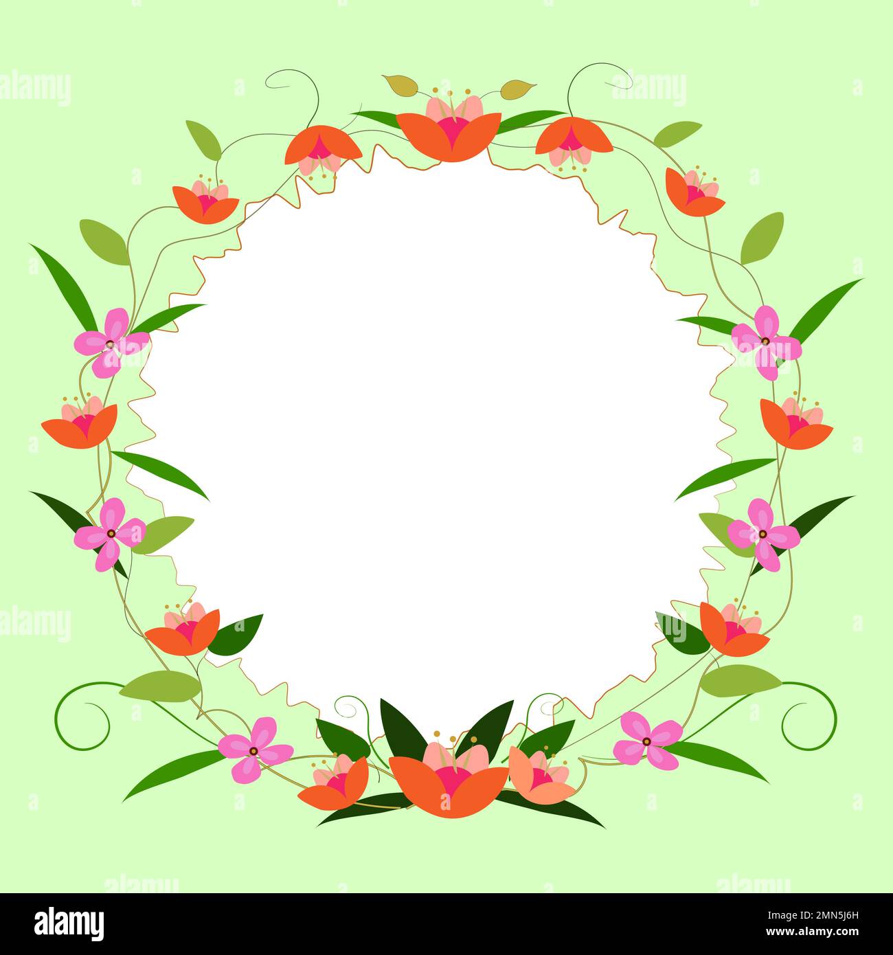 Green Colored Circle Shape Text Frame Surrounded With Assorted Flowers ...