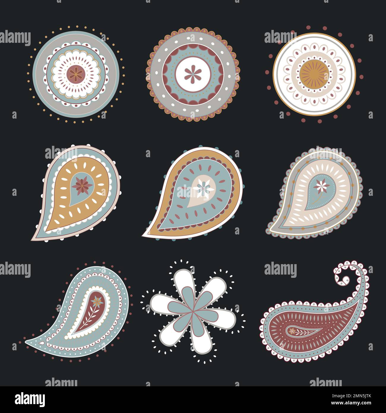 Paisley mandala sticker, simple Indian illustration vector set Stock ...