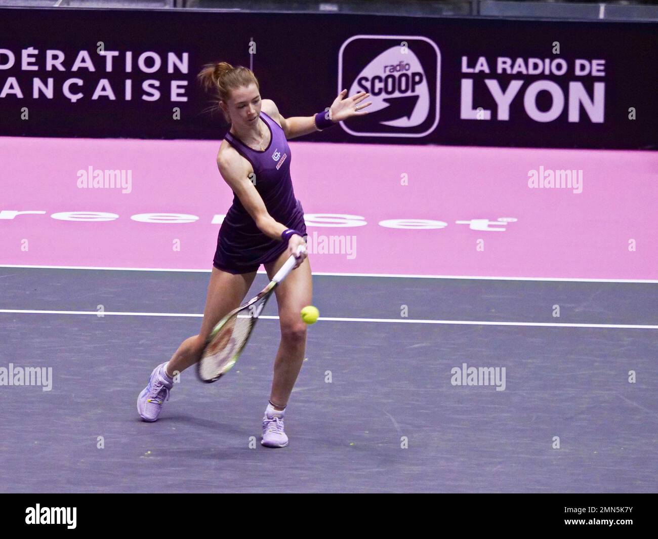 Simona Waltert (SUI) in action against Ana Konjuh (CRO) during the Open ...
