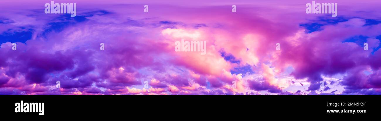 Dramatic magenta sunset sky panorama with Cumulus clouds. Seamless hdr ...