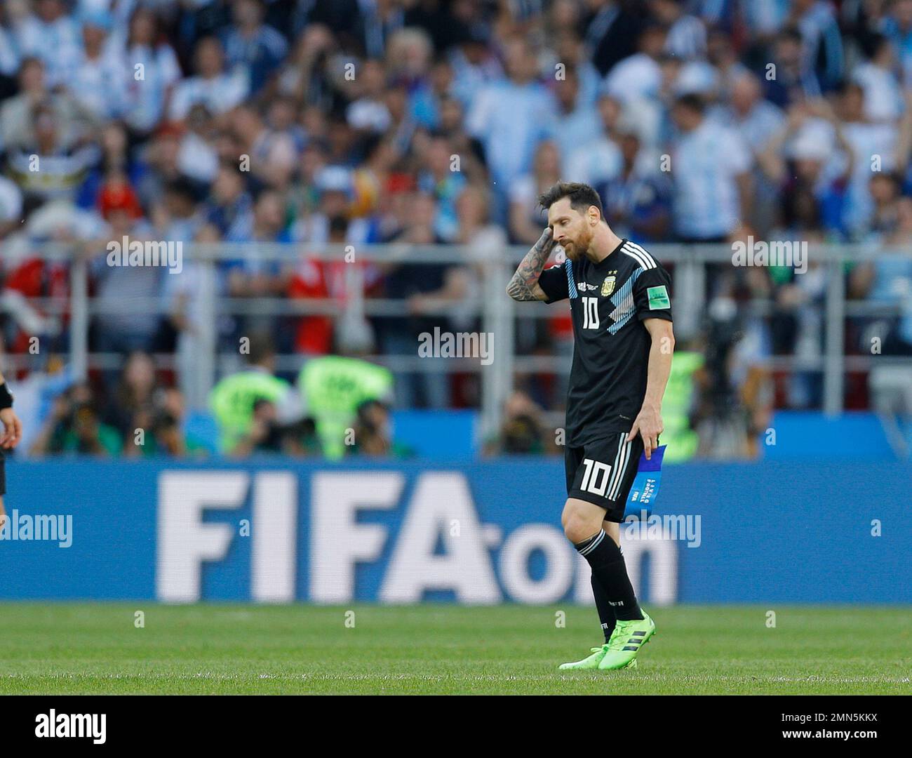 Argentina's Lionel Messi reacts after draw 1-1 in the group D match ...
