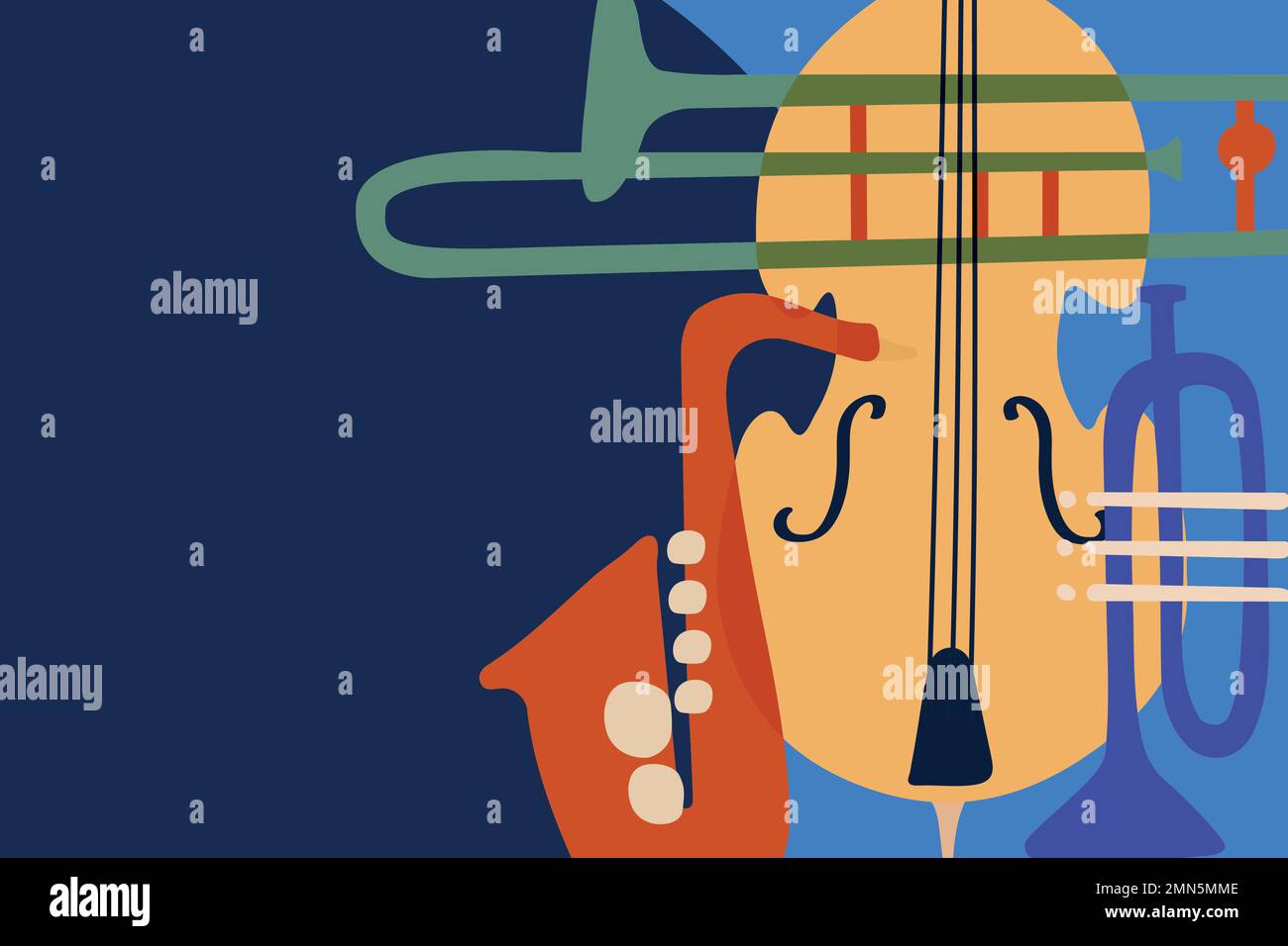 Blue retro background, music border, jazz instruments vector Stock ...