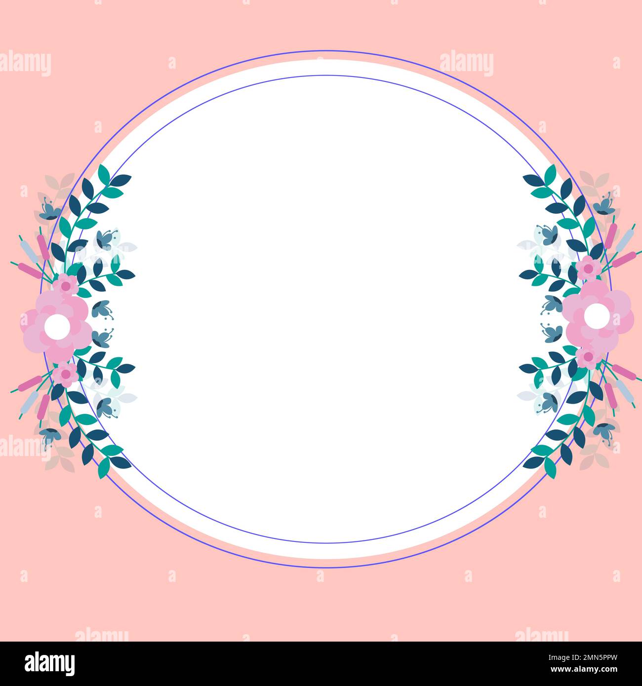 Circle Shape Pink Color. Text Frame Surrounded With Assorted Flowers ...