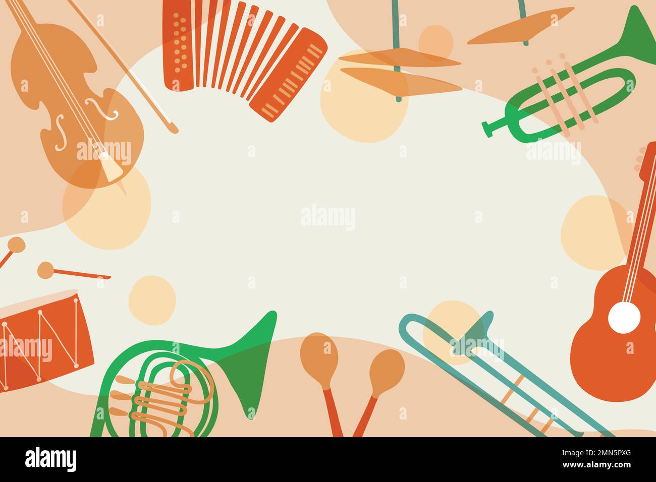 Aesthetic jazz background, musical instrument frame in pastel orange ...