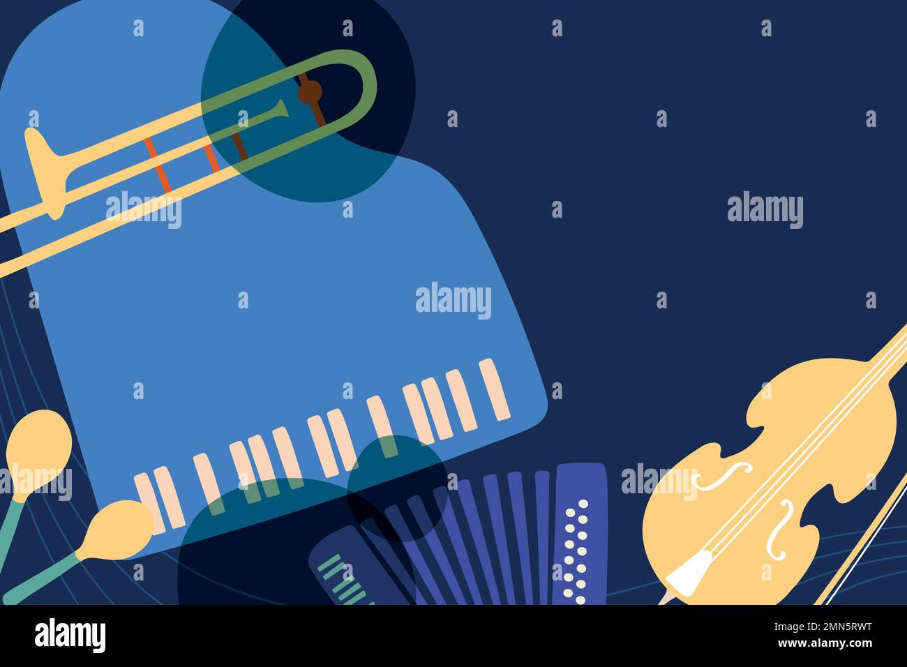 Blue retro background, music border, jazz instruments vector Stock ...