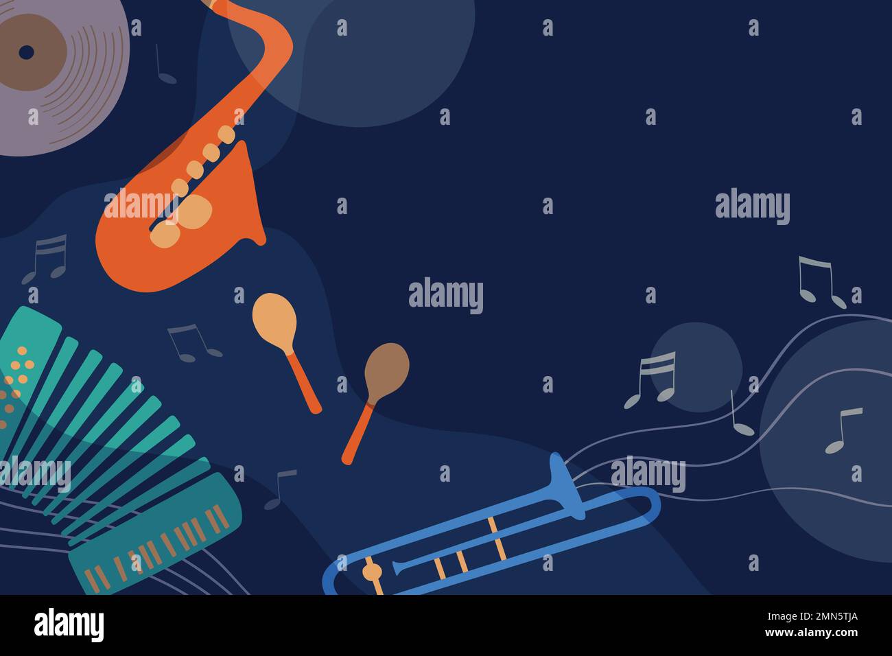 Blue aesthetic background, musical instrument frame in retro design ...
