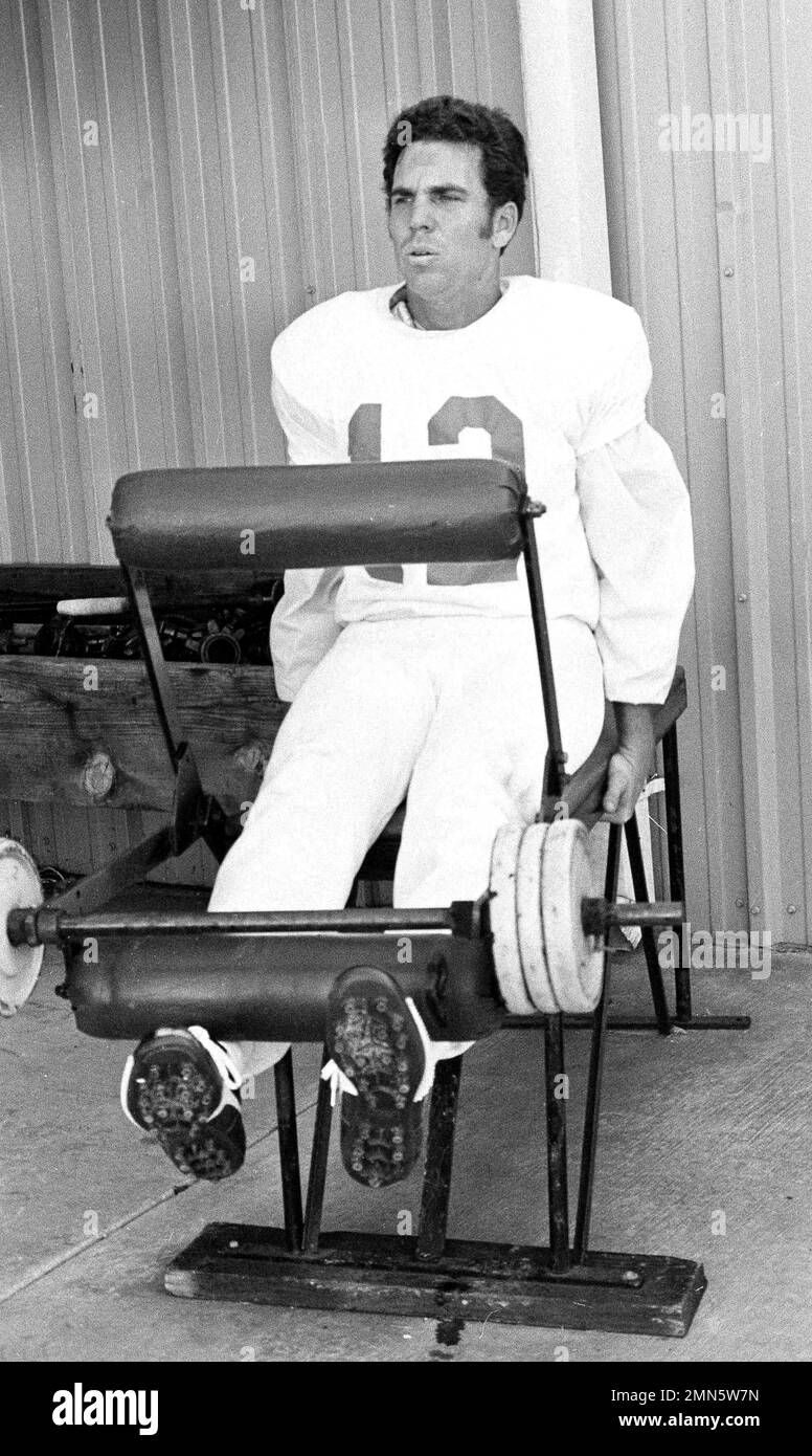 Dallas Cowboys' quarterback Roger Staubach works out on the leg-weight ...