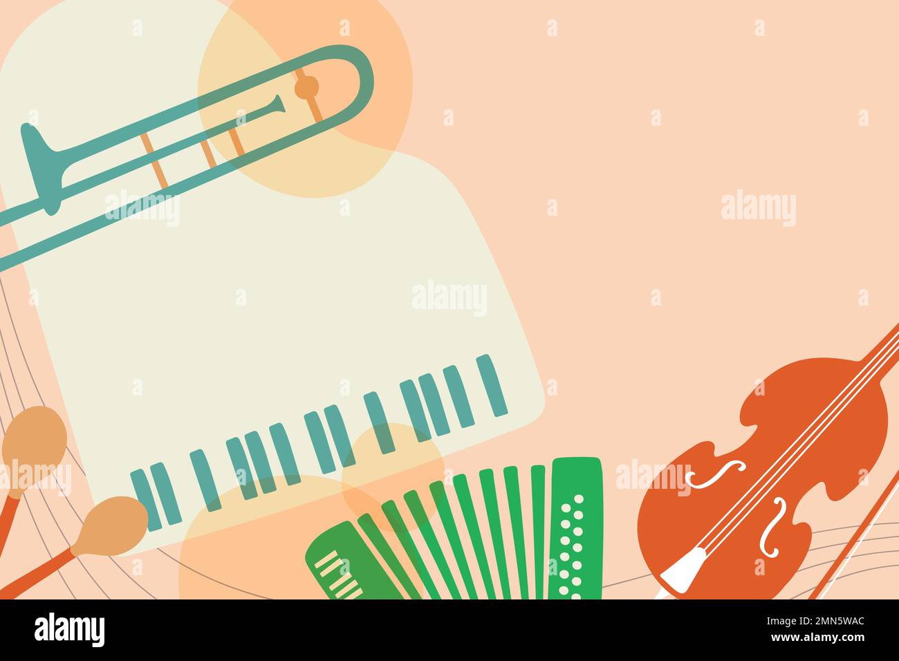 Colorful aesthetic background, musical instrument border in retro ...