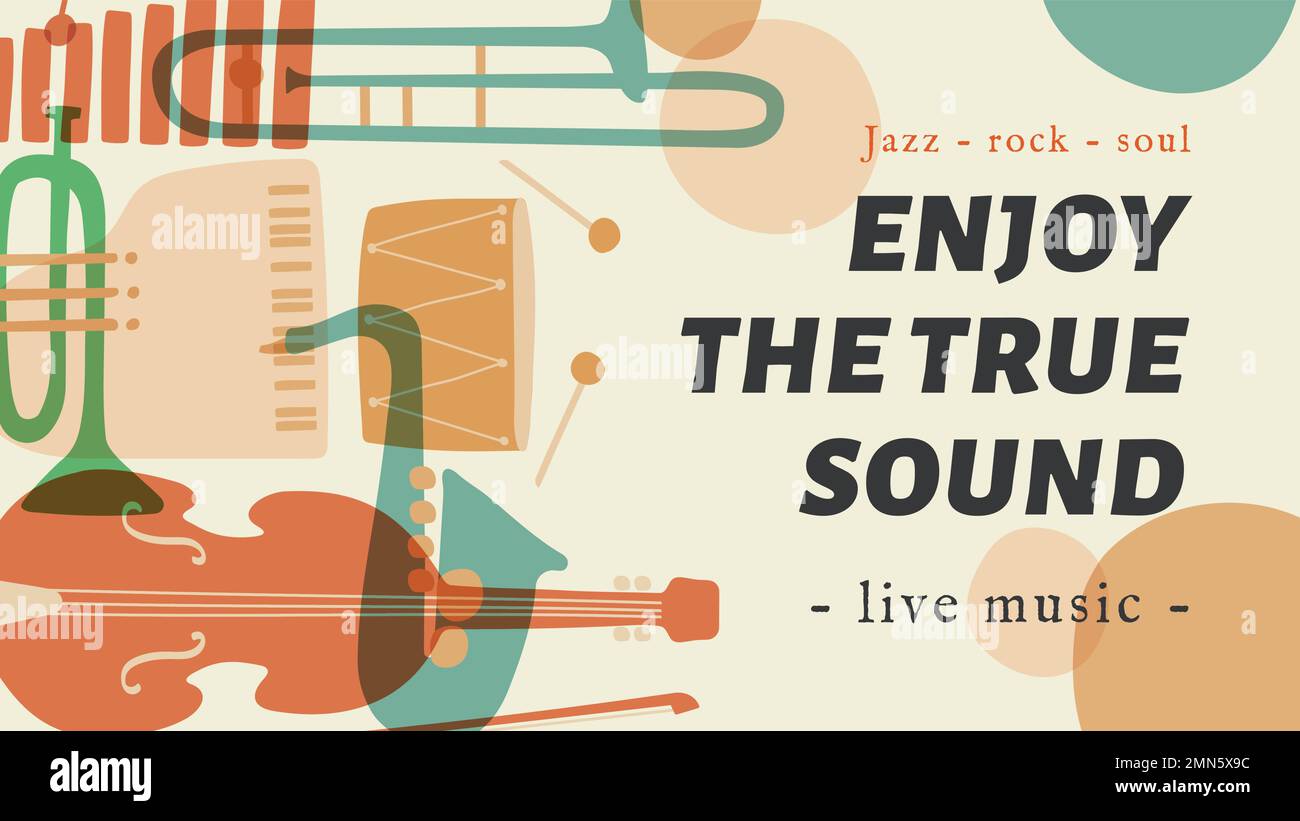 Retro music template, concert banner advertisement in colorful design ...