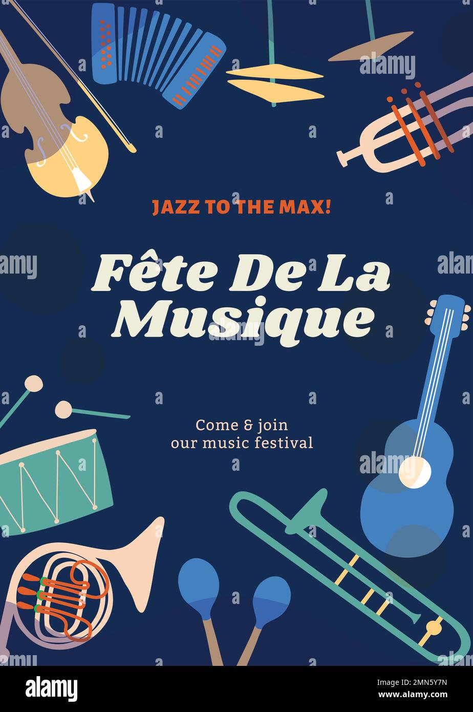 Jazz music concert poster template, retro instrument design vector ...