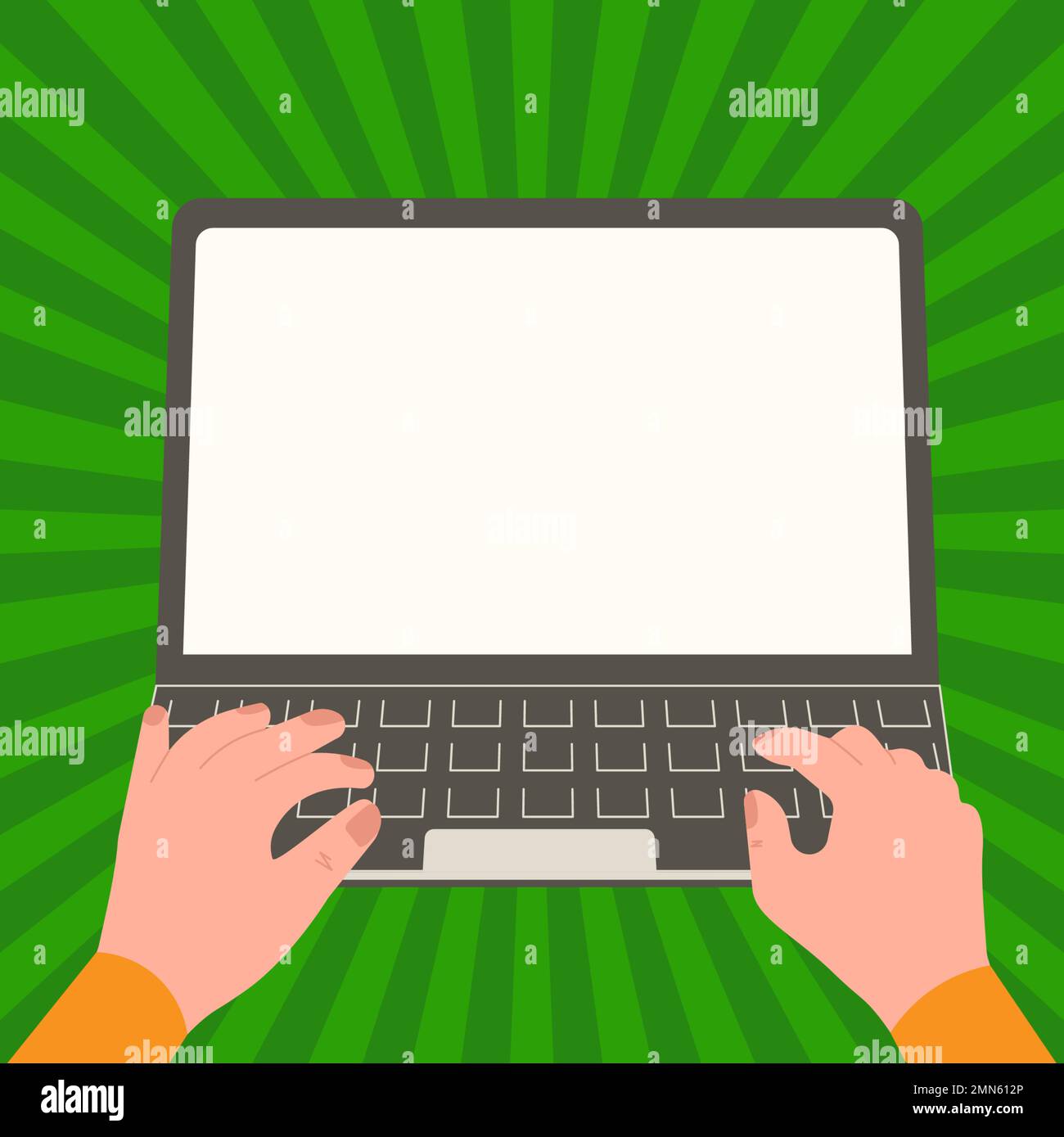 Hands typing text with keyboard. Laptop screen contains important ...