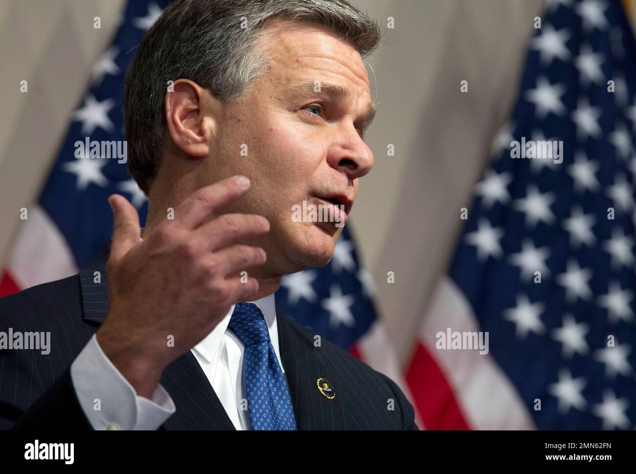 FBI Director Christopher Wray speaks during a news conference on the ...