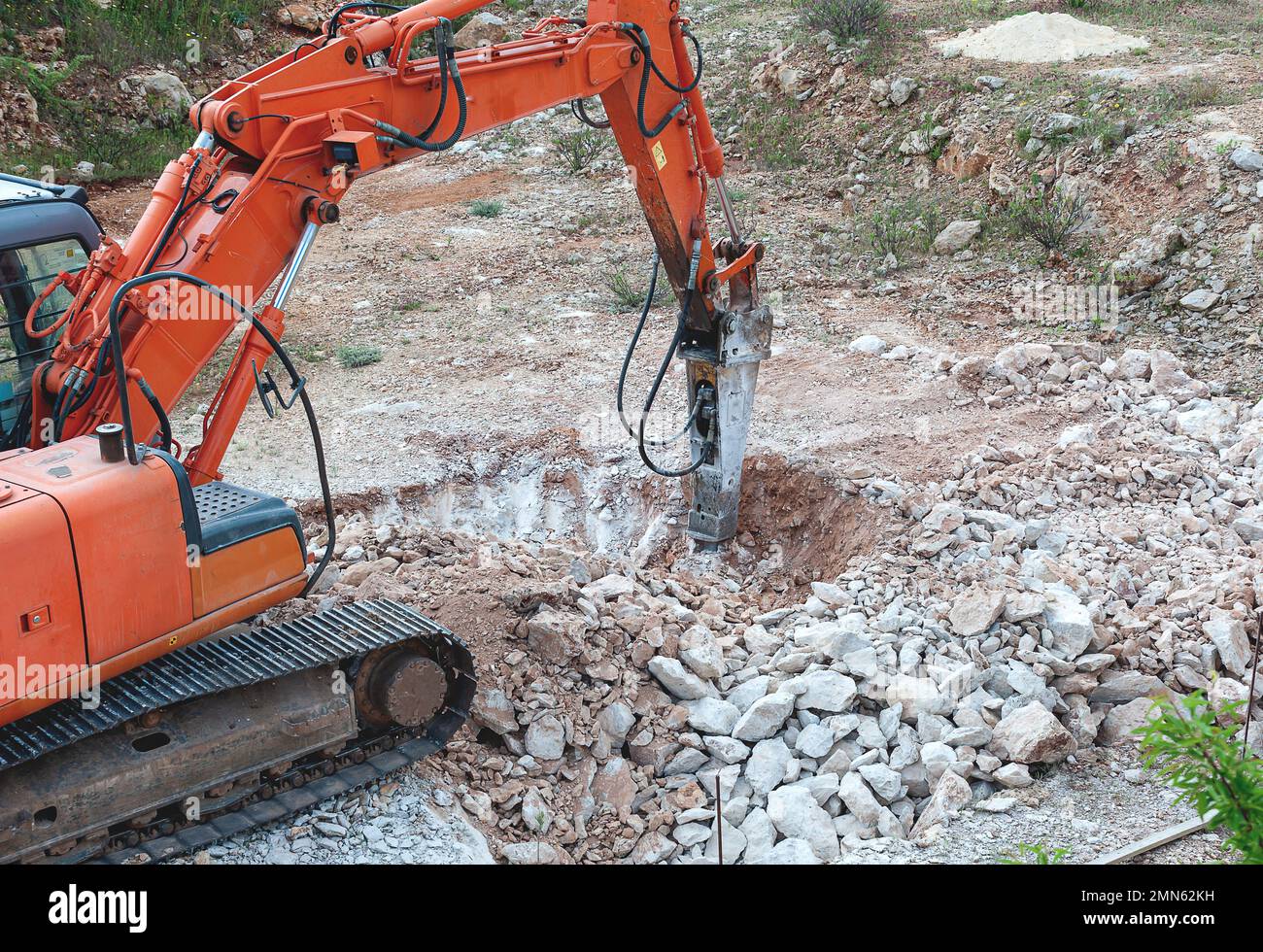 Close up of a heavy duty construction industry excavator machine ...