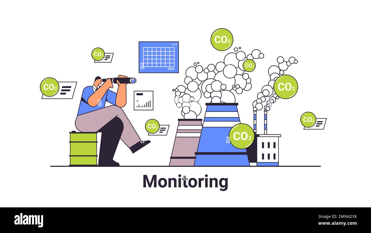 carbon credit monitoring concept businessman looking through binokular ...
