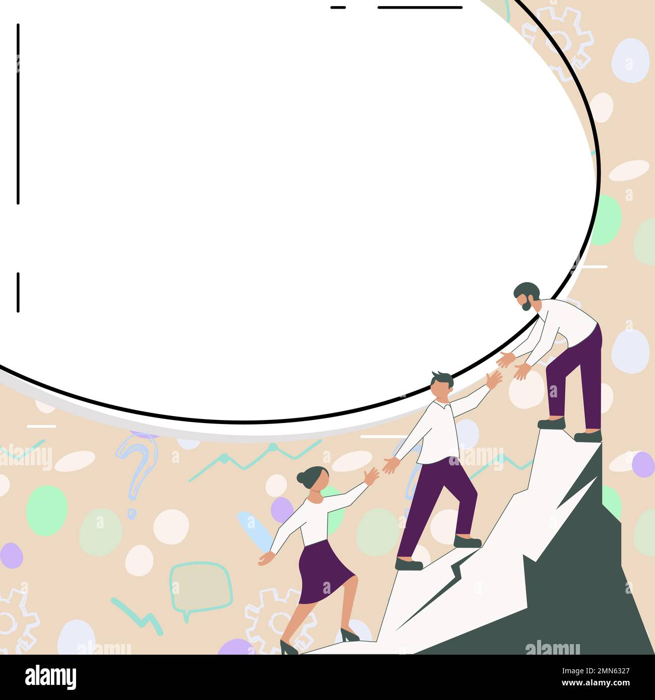 Thee Colleagues Climbing Upwards Mountain Reaching Success.White blank ...