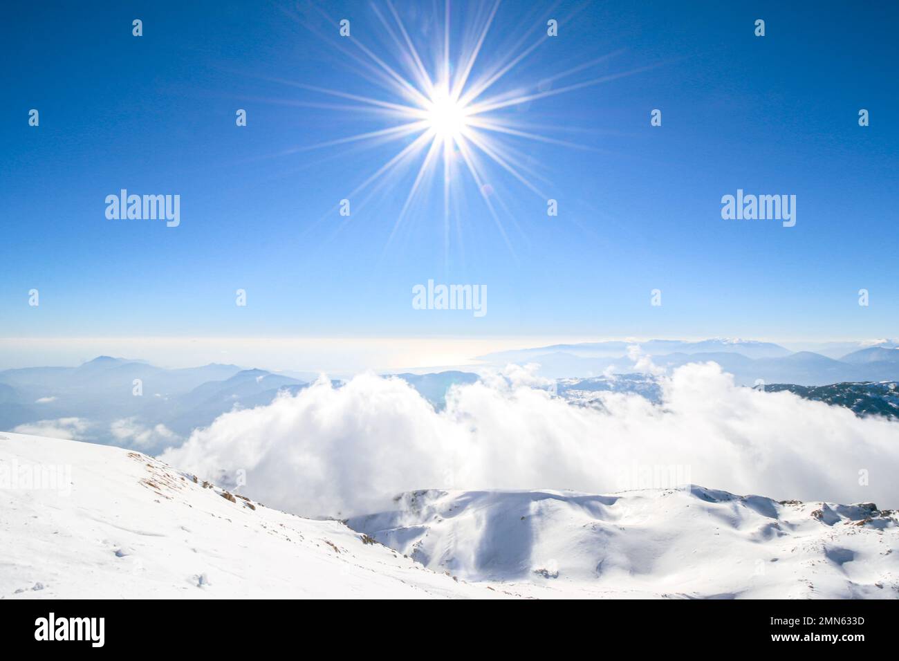 The highest mountain peak of snow-covered Tahtalı Mountain, Beydagları ...