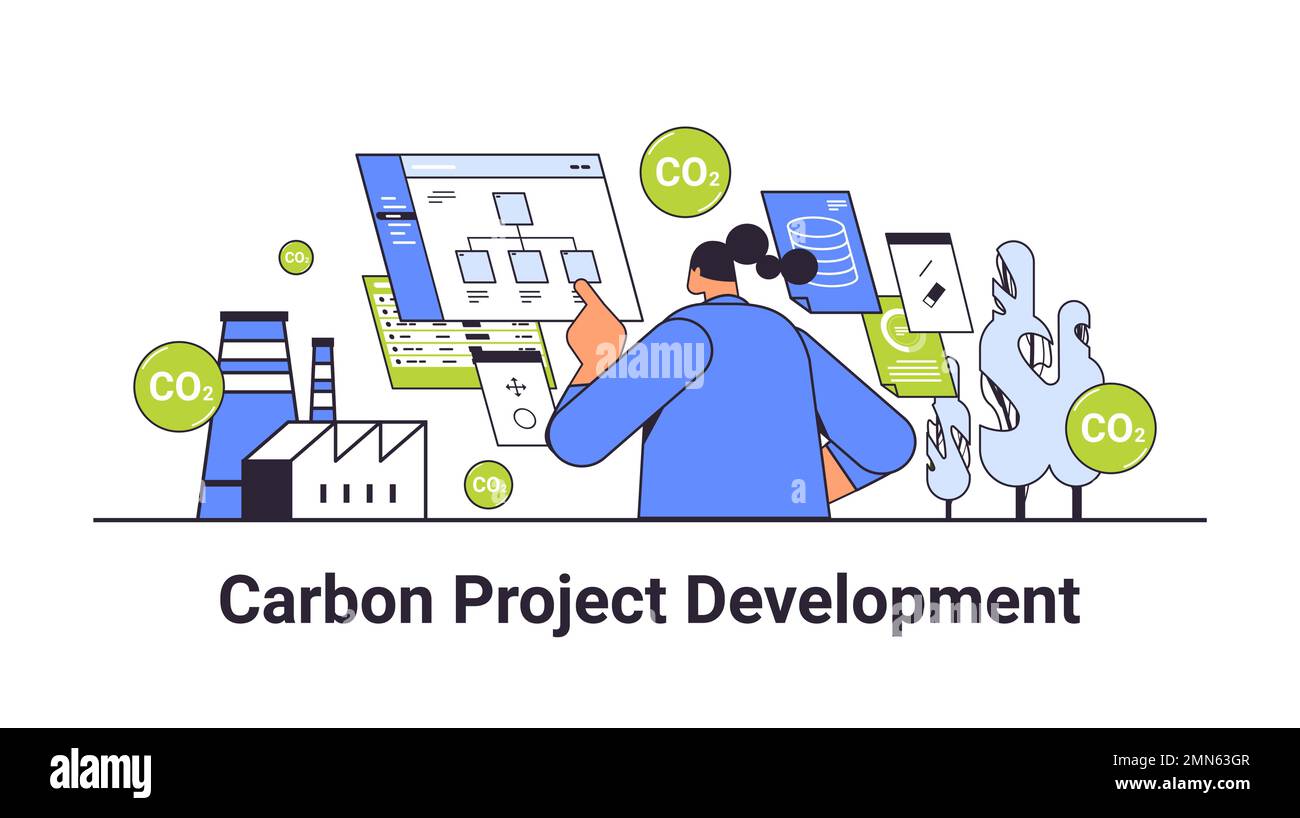 carbon credit project development concept businesswoman analyzing data ...