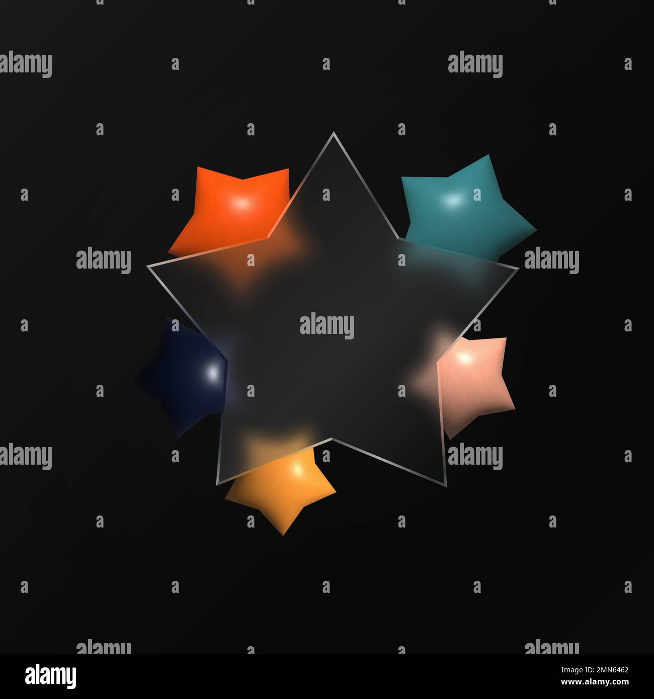 Star geometric shape in glass morphism style. Multicolored stars on a ...