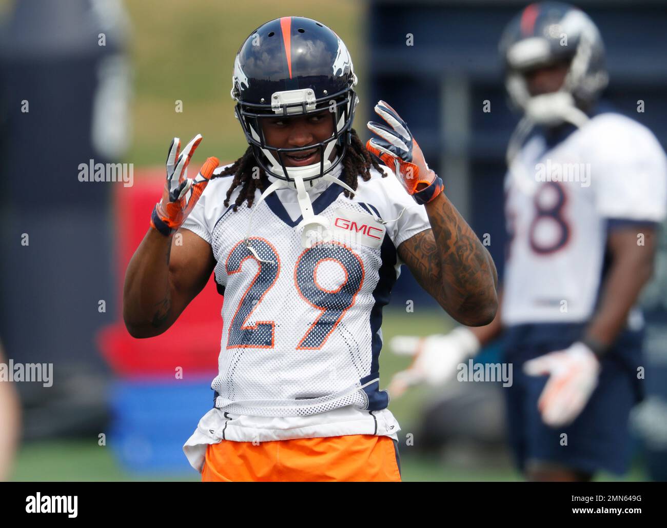 Denver Broncos defensive back Bradley Roby takes part in drills at the ...